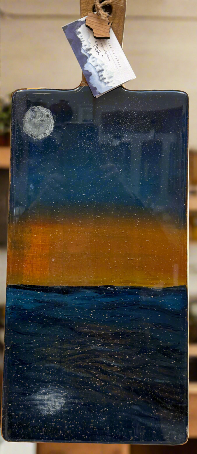 Sunset charcuterie board hand painted art – Brule River ArtisTree